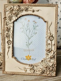 Béžovo-zlatý antik romantický fotorámeček s růžemi - 16*3*21/ 10*15 cm