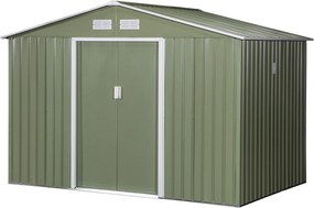 Outsunny Kůlna na nářadí 4,9 m², Zahradní domek s štítovou střechou, Posuvné dveře, Základna, 277 x 195 x 192 cm, Kůlna z pozinkované oceli, Odolná vů