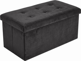 Obdélníkový sametový taburet s úložným prostorem, skládací, 76 × 38 × 38 cm, černý