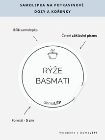 RÝŽE BASMATI – bílá samolepka na dózu, základní písmo, 5 cm | DomaLEP