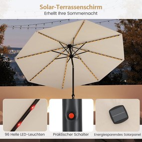 Costway Slunečník 300 cm se solárním LED osvětlením 9 režimy osvětlení s klikou