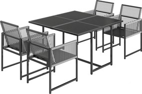 Outsunny 5dílný venkovní jídelní set – čtvercový stůl se skleněnou deskou a 4 skládací provazové židle, světle šedá
