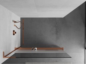 Mexen Kioto+ L, sprchová zástěna Walk-In s poličkou a ramínkem 100 x 200 cm, 8mm čiré sklo-námraza, růžové zlato profil, 800-100-123-60-35