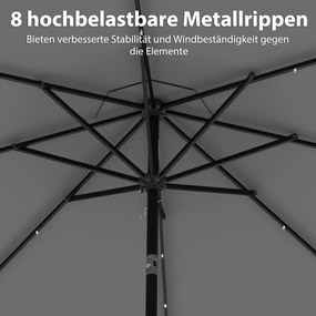 Costway Slunečník 300 cm s LED osvětlením, s klikou a volánem, lze ohnout o 35°
