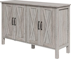 HOMCOM Nízká Skříň v Rustikálním Stylu s 2 Nastavitelnými Policemi, TV Bufet pro do 55 palců s 4 Dřevěnými Dvermi, 120x37x75 cm, Šedá | Aosom