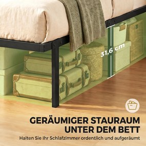 HOMCOM kovový rám postele s úložným prostorem pod postelí, výška 35,5 cm, tichý design, bez roštů, snadná montáž, 90 x 200 cm, černý