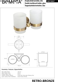 Bemeta Design RETRO bronz: Držák kartáčků, dvojitý, sklo -
