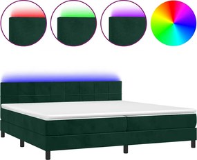 Box spring postel s matrací a LED tmavě zelená 200x200 cm samet 3134426