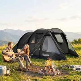 Outsunny tunelový stan pro 4 osoby, 2 místnosti, UV ochrana, 2000 mm vodní sloupec, vodotěsný a přenosná taška, černý | Aosom.de