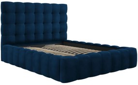OnaDnes -20% Královsky modrá sametová dvoulůžková postel MICADONI Mamaia 140 x 200 cm s úložným prostorem