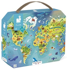 Janod Puzzle Mapa světa v kufříku 100 ks