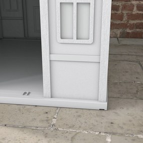 PawHut Psí Bouda Venku 84,2x98,2x82 cm Psí Bouda se vzorem oken a imitovanou střechou z tašek pro velké psy Šedá a bílá