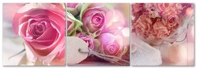 Obraz na plátně třídílný Růžové vintage růže - 120x40 cm