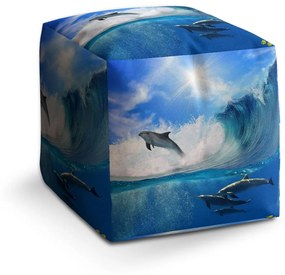 Sablio Taburet Cube Delfíni ve vlnách: 40x40x40 cm