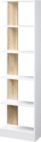 HOMCOM Regál na Knihy s 5 Policemi, Multifunkční Knihovna pro Studium a Kancelář s Zvýšeným Podstavcem, Elegantní Design 45x21x170 cm, Bílá a Dub