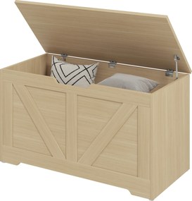 HOMCOM úložná truhla s sklápěcím víkem a bezpečnostními panty, 80 x 40 x 45 cm, přírodní dřevo