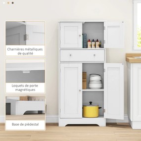 HOMCOM Moderní Kuchyňský Kabinet Buffet s Úložným Prostorem a Regály, Zásuvkou pro Jídelnu a Obývací Pokoj, 60 x 30 x 128 cm, Bílá