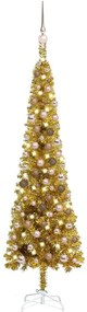 Úzký vánoční stromek s LED a sadou koulí zlatý 150 cm,  3078086 HangarStore.cz