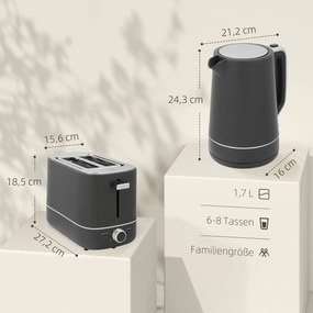 HOMCOM Sada z konvice o objemu 1,7 l a topinkovače se 6 stupni opékání, šedá