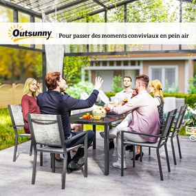 Outsunny Sada Zahradního Nábytku do Exteriéru 7 Kusů, Zahradní Stůl s 6 Stohovatelnými Židlemi, 150 cm Lamely, Ocelová Konstrukce Odolná proti Korozi…