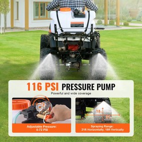 E-CrossStu GmbH​  Zahradní postřikovač pro  ATV, traktůrek,  60 l/15,9 gal, 12 V čerpadlo, nastavitelný výložník, průtok 1,9 GPM, nastavitelný tlak 0 - 72 PSI, 6,1 m hadice, VEVOK022 | bílý