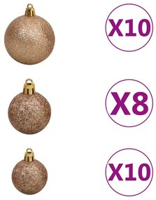 Umělý sklápěcí vánoční stromek s 300 LED a koulemi 180 cm