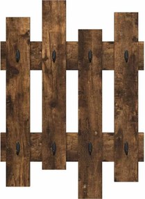 věšák, nástěnný, 4 prkna, háčky, kompozitní dřevo, 82x60x3 cm, kouřový dub, Dekorino TK20260008