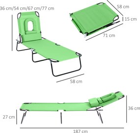 Outsuuny skládací zahradní lehátko s okénkem na čtení, polštářkem pod hlavu, lehátko se 4směrně nastavitelným opěradlem, kempingové lehátko odolné pr…