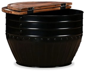 Konferenční stolek, masivní recyklované dřevo, černý, tvar sudu,  245255