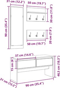 vidaXL 4dílný nábytek do předsíně kompozitní dřevo [847922] Barva: kouřový dub