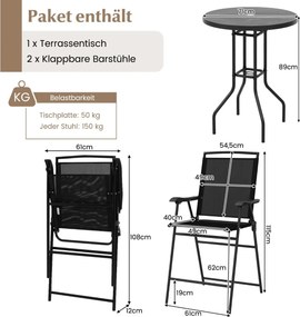 Costway Bistro stůl se 2 skládacími židlemi a otvorem na deštník 3dílný. Sada