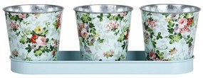 Esschert Design Sada zinkových květináčů s podmiskou s růžemi, 3 ks