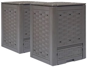 Zahradní kompostéry 2 ks hnědé 60x60x83 cm 600 l plast ratan 278917