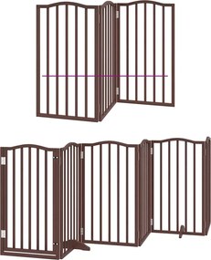 Zábrana pro psy s dvířky skládací 9 panelů hnědá 450 cm topol 3155606