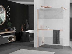 Mexen Kioto+, sprchová zástěna Walk-In s poličkou a věšákem 80 x 200 cm, 8mm čiré sklo-námraza, měděný matný profil, 800-080-121-65-35