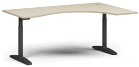 Výškově nastavitelný stůl OBOL, elektrický, 675-1325 mm, ergonomický pravý, deska 1800x1200 mm, černá zaoblená podnož, bříza