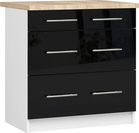 Kuchyňská skříňka Olivia S80 3SZ bílá/černý lesk