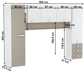 Tempo Kondela Dětský pokoj, sestava TIDY bílá/šedohnědá taupe