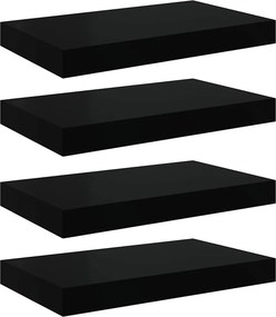 Plovoucí nástěnné police 4 ks lesklé černé 40 x 23,5 x 3,8 cm MDF 323765