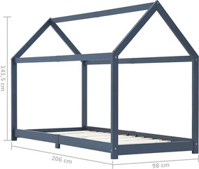 Rám dětské postele šedý masivní borové dřevo 90 x 200 cm 283354
