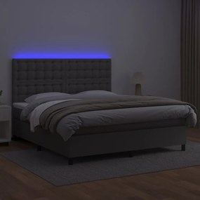 Box spring postel s matrací a LED šedá 160x200 cm umělá kůže 3135955