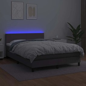 Box spring postel s matrací a LED šedá 140x200 cm umělá kůže 3134109