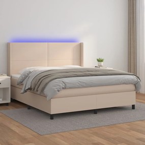 Box spring postel matrace a LED cappuccino 180x200cm umělá kůže,  3139282
