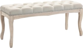 HOMCOM Čalouněná lavice vintage lavice do ložnice a obývacího pokoje, lavice z kaučukového dřeva s lněným potahem v béžové barvě, 110x40x48cm | Aosom…