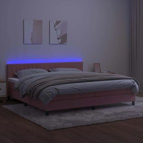 Box spring postel s matrací a LED růžová 200x200 cm samet 3134548