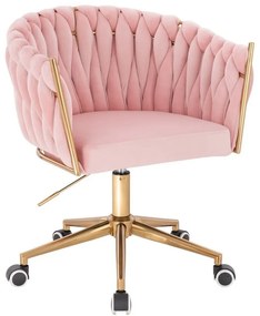 LuxuryForm DESIGN Otočná židle NORDEN VELUR na zlaté podstavě s kolečky - růžová