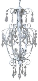 Bílý vintage ručně vyrobený lustr s kamínky Chandelié - 22*40cm/E14