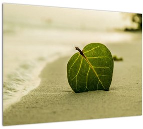 Skleněný obraz listu v písku (70x50 cm)