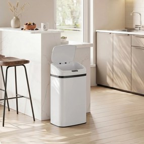 HOMCOM bezdotykový odpadkový koš 48 l, nerez, bílý