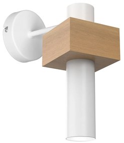Nástěnné svítidlo West, 1x dřevěné/bílé kovové stínítko, w